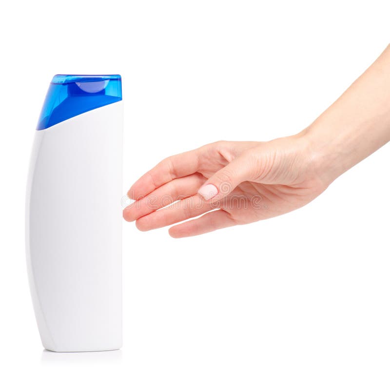 White Shampoo Bottle in Hand Stock Image - Image of female, hair: 129273335