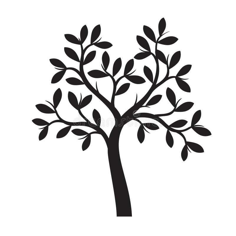 Black Shape of Tree with Leaves. Vector Outline Illustration. Plant in ... Black Shape of Tree with Leaves. Vector Outline Illustration. Plant in ...