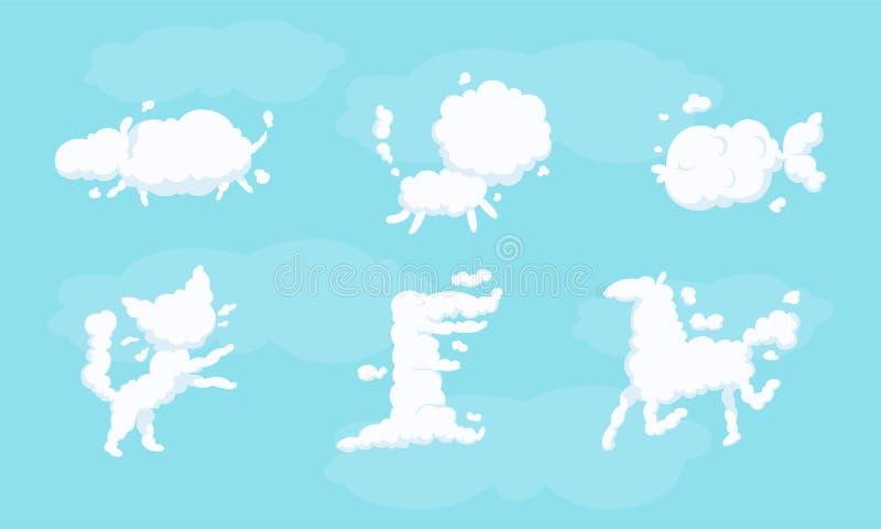 White Shaped Animal Fluffy Clouds Floating and Scudding Across Blue Sky ...
