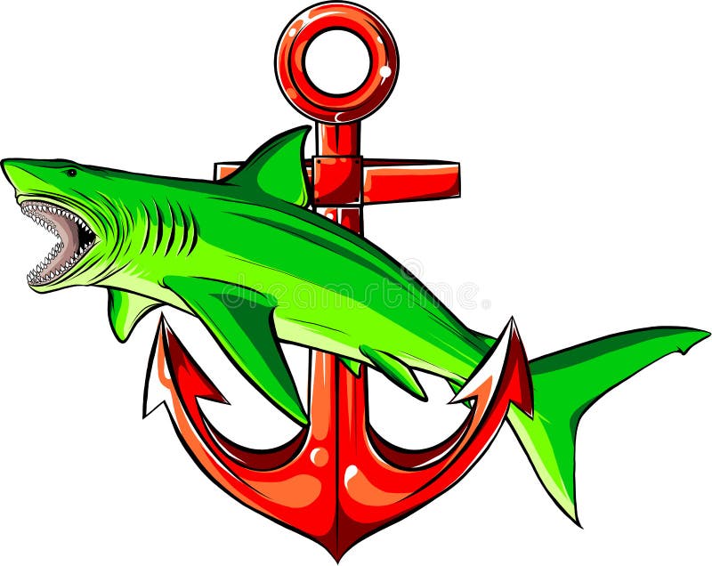 White Shark with Anchor Vector Illustration Design Stock Vector ...