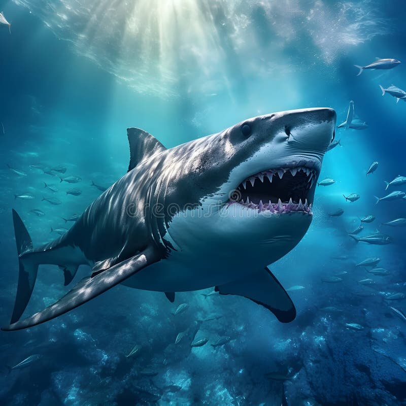 White shark under ocean stock illustration. Illustration of whale ...