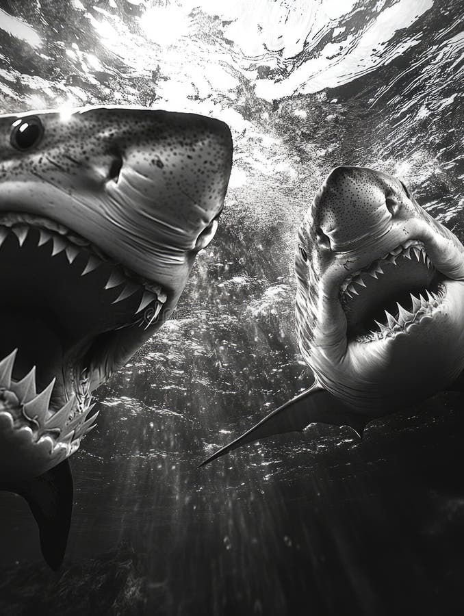 White Sharks Swimming Ocean Stock Photo - Image of water, wildlife ...