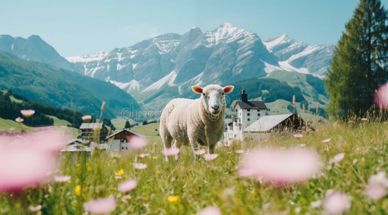 A White Sheep in a Beautiful Spring Meadow - AI Generated Stock ...