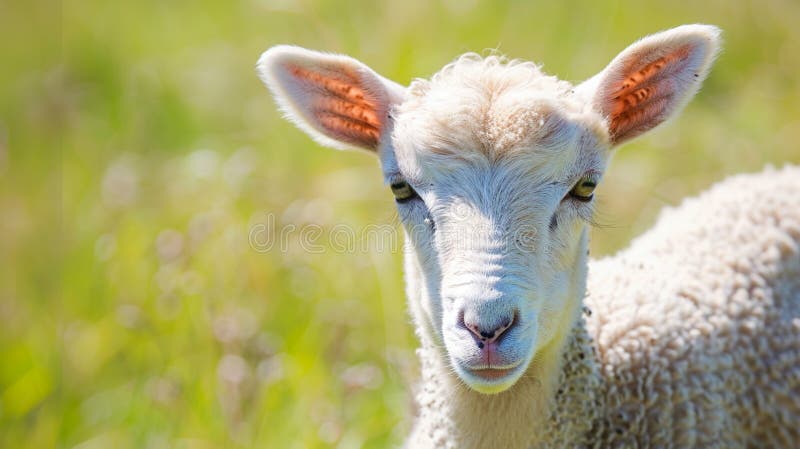 A White Sheep with Brown Ears is Standing in a Field of Grass ...