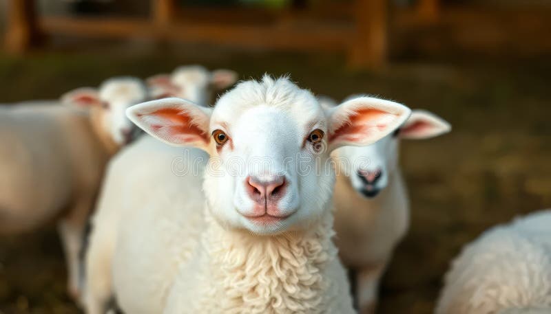 White Sheep with Its Head Up and Looking at the Camera Stock Photo ...