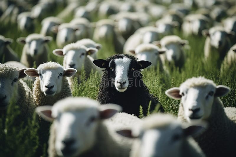 White Sheep among One Black Sheep Generative AI Stock Illustration ...