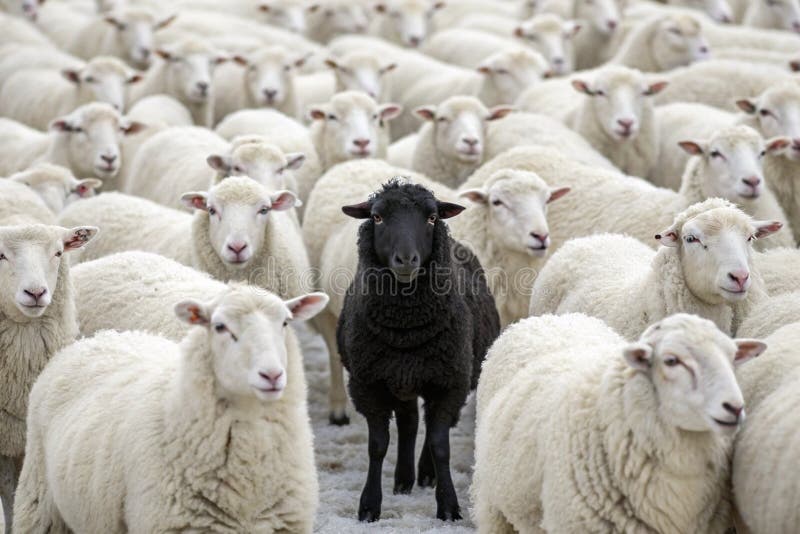 White Sheep in Precise Formation, with a Single Black Sheep in the ...