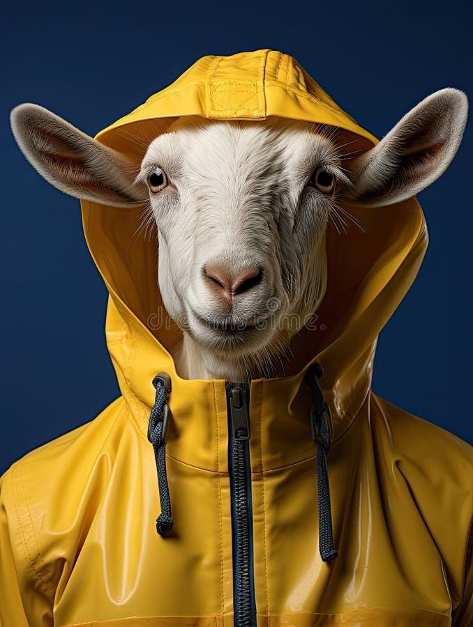 A White Sheep in a Red Winter Jacket on a Dark Green Background ...