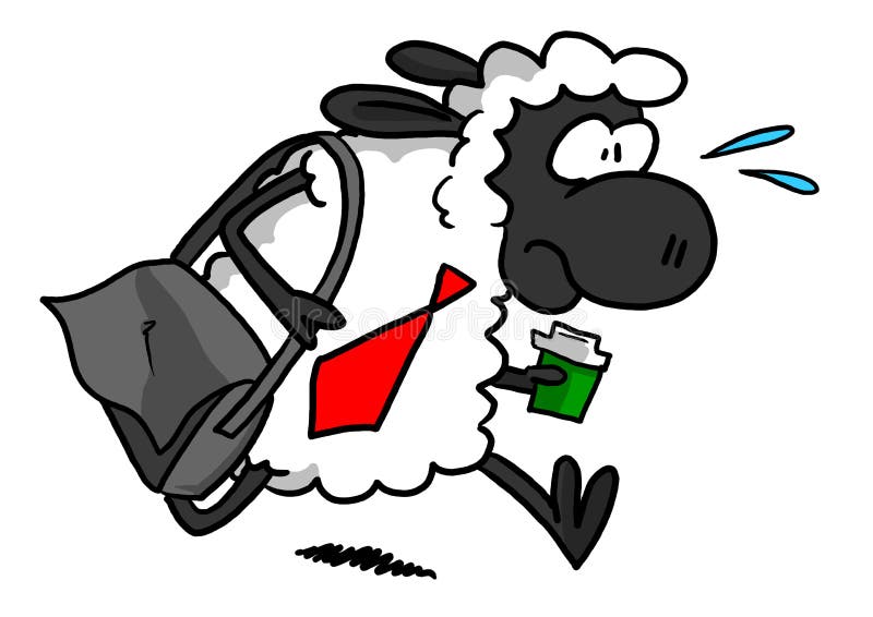 White Sheep Rushing To Work Stock Illustration - Illustration of ...