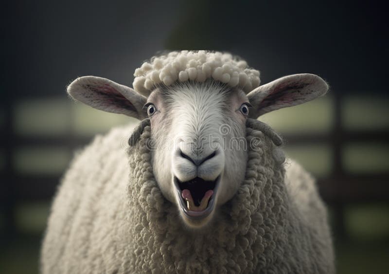 White Sheep with Smiley Face in Farm Blurred Background Stock ...