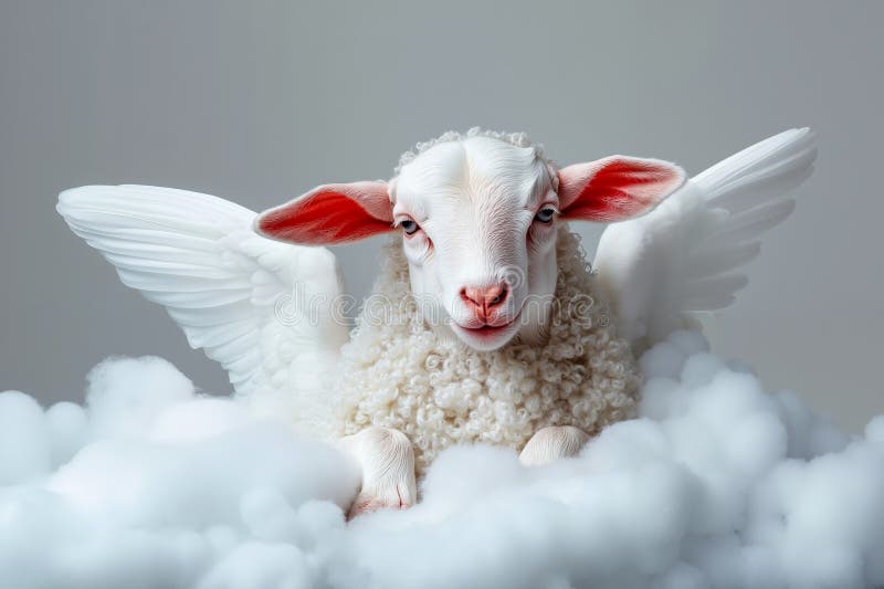 A White Sheep with Wings Sitting in a Cloud of White Foam Stock Photo ...