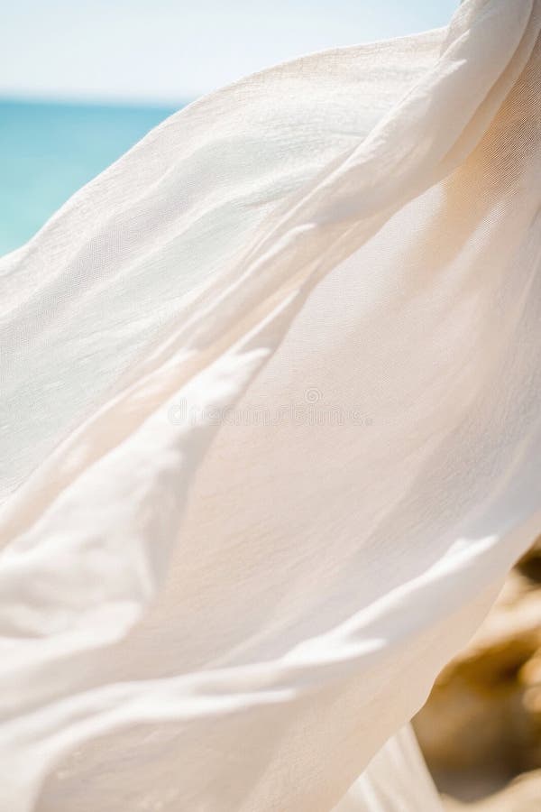 White Sheer Fabric Flowing in the Wind at the Beach Stock Image - Image ...