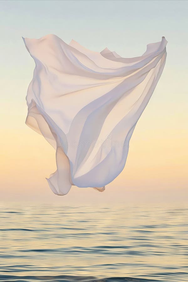 A White Sheet Flying Over the Ocean at Sunset Stock Image - Image of ...