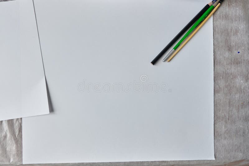 White Sheet and Stationery for Drawing Close Up Stock Photo - Image of ...