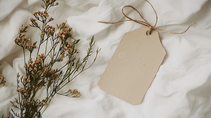 A White Sheet with a Tag on it and a Bunch of Flowers on it Stock Image ...