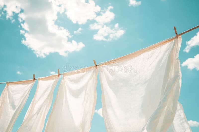 White Sheets Drying on Clothesline Under Blue Sky Stock Image - Image ...