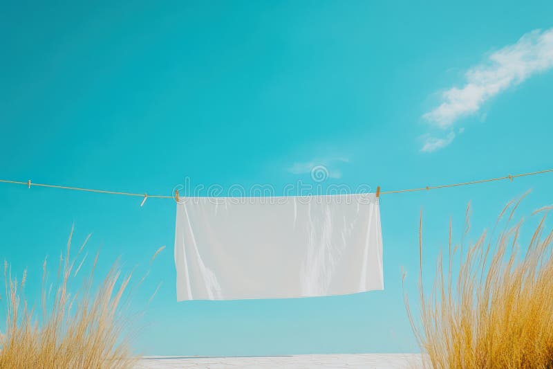 White Sheets Drying on Clothesline Under Blue Sky Stock Image - Image ...