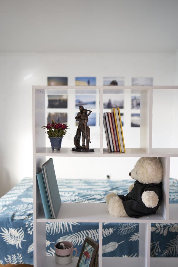 A White Shelf Divides the Room into Two Parts, Separating the Work Area ...