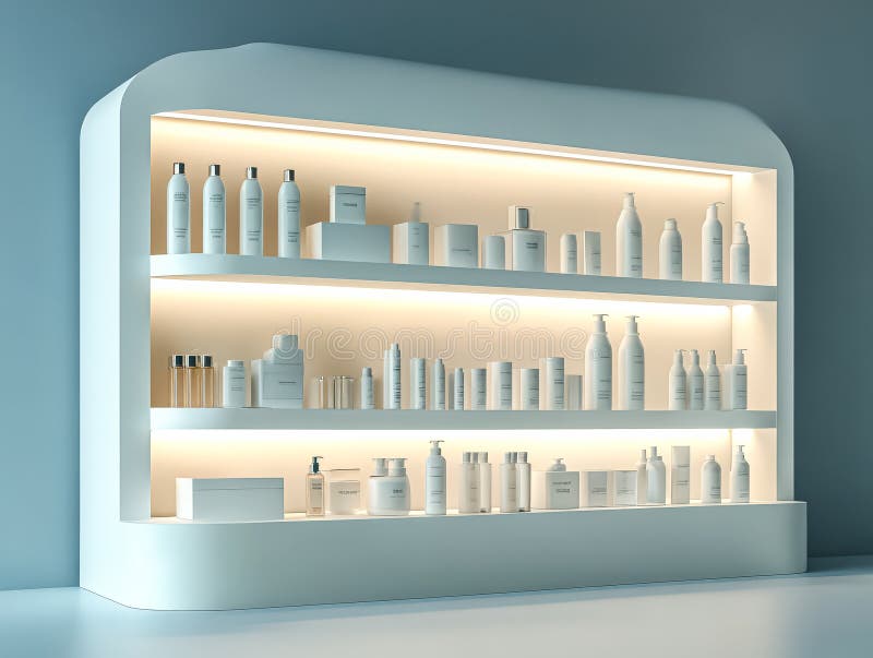 White Shelf with Many Bottles on it Stock Image - Image of indoor, retail: 381578383