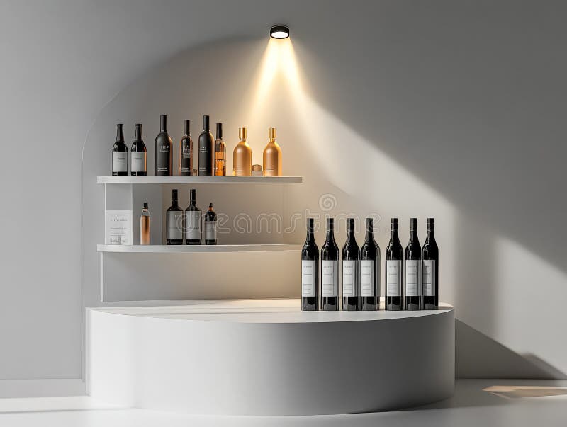 White Shelf with Many Bottles of Wine on it Stock Photo - Image of glass, indoors: 381577362