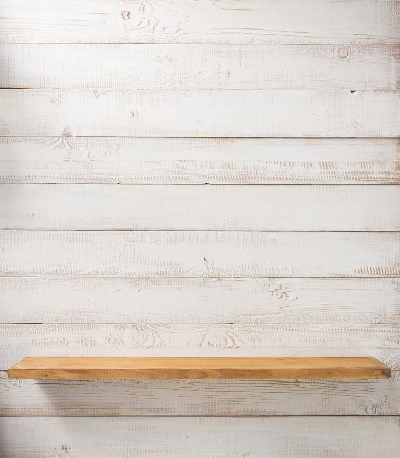 White Shelf on Wooden Wall Background Stock Image - Image of background ...
