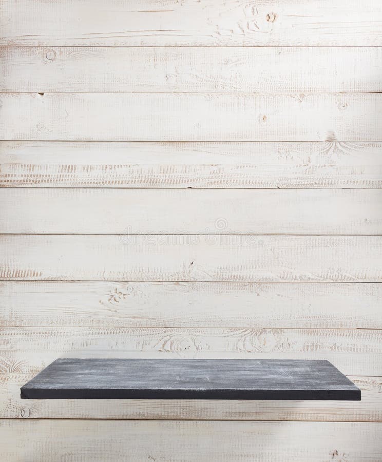 White Shelf on Wooden Wall Background Stock Image - Image of background ...