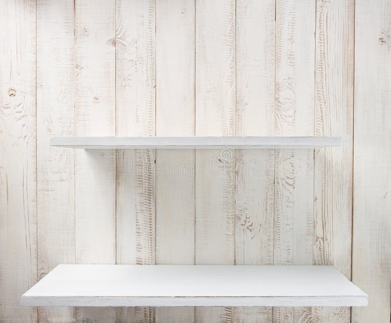 White Shelf on Wooden Wall Background Stock Image - Image of background ...