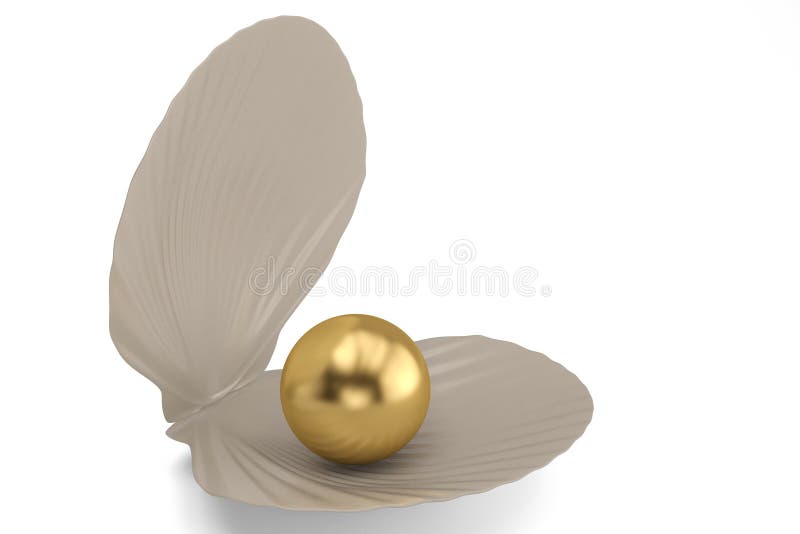 A White Shell with Golden Pearl Isolatedon White Background. 3D Stock ...