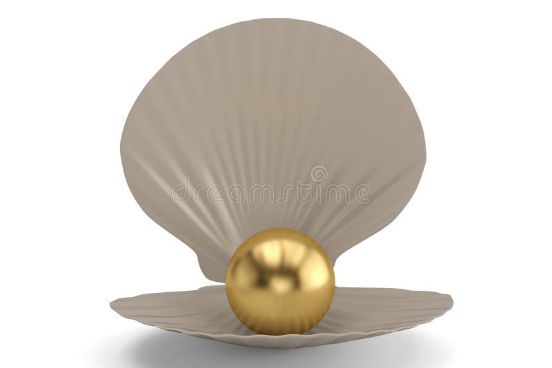 A White Shell with Golden Pearl Isolatedon White Background. 3D Stock ...