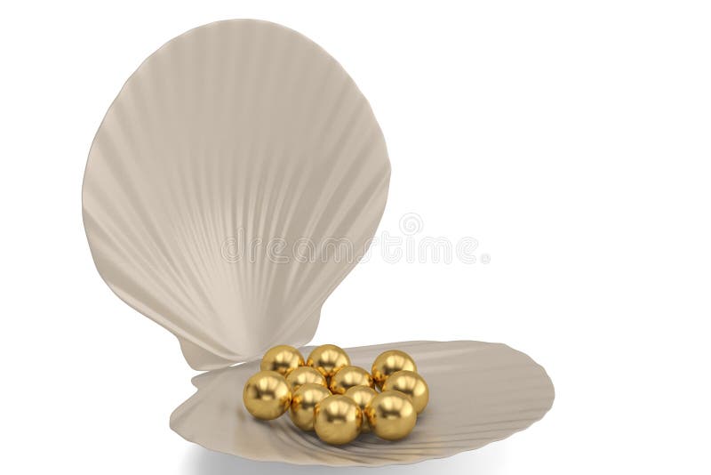 A White Shell with Golden Pearl Isolatedon White Background. 3D Stock ...