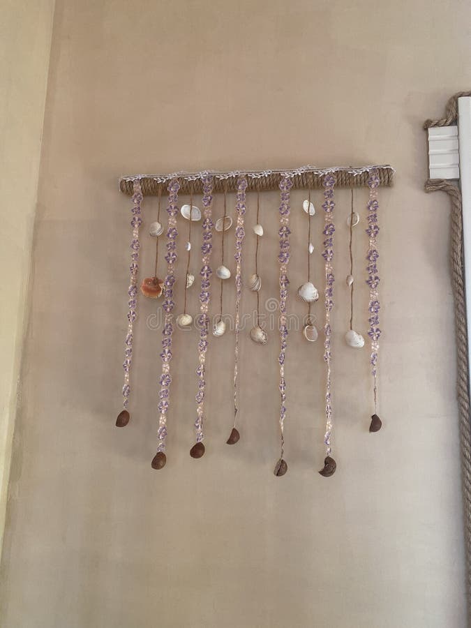 Shells Designed Wall Panel with Twine and Lace Stock Image - Image of ...