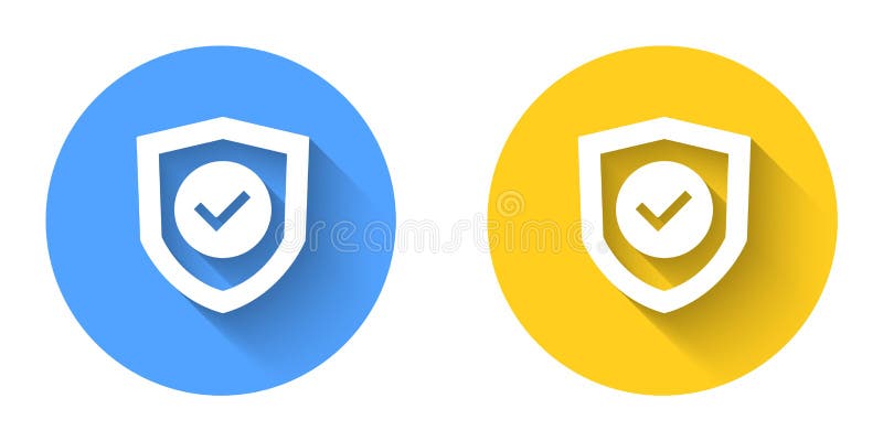 White Shield with Check Mark Icon Isolated with Long Shadow Background ...
