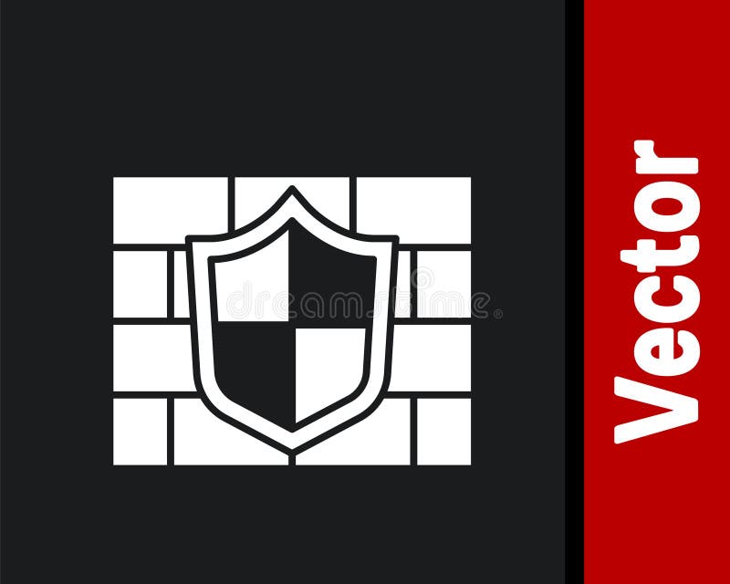 White Shield with Cyber Security Brick Wall Icon Isolated on Black ...