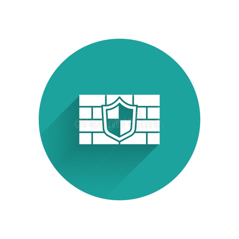 White Shield with Cyber Security Brick Wall Icon Isolated with Long ...