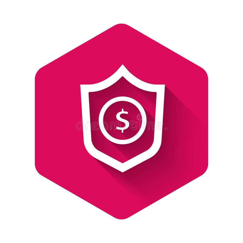 White Shield with Dollar Symbol Icon Isolated with Long Shadow ...