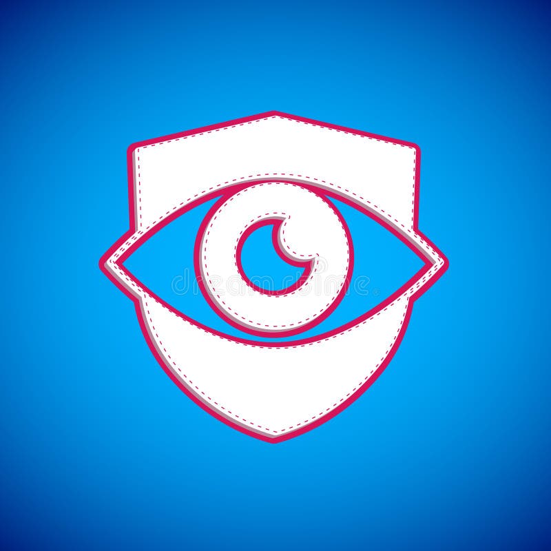 White Shield and Eye Icon Isolated on Blue Background. Security, Safety ...