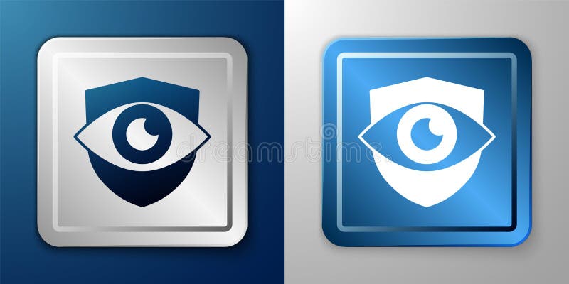 White Shield and Eye Icon Isolated on Blue and Grey Background ...