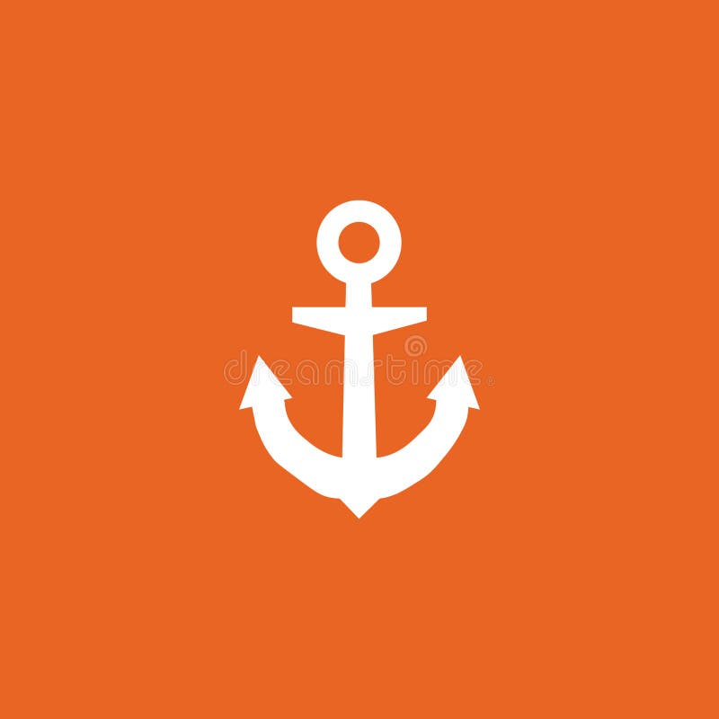 White Ship Anchor on Orange Background, Logo, Vector Icon Stock ...