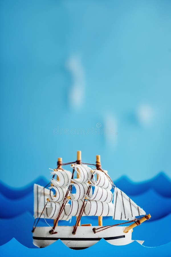 White Ship on Blue Wave with Paper. Travel and Adventure Concept. Stock ...