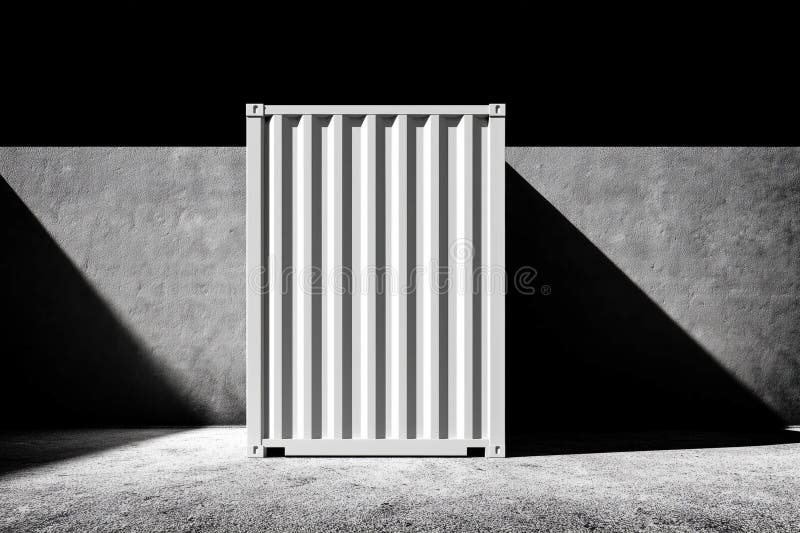 White Shipping Container Stands Against Dark Wall, Showcasing Its ...