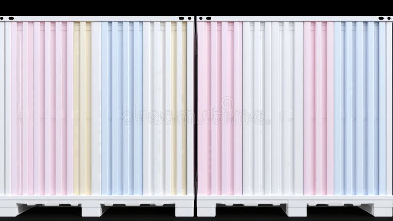 A White Shipping Container with Vertical Slats in Pink, Yellow, and ...