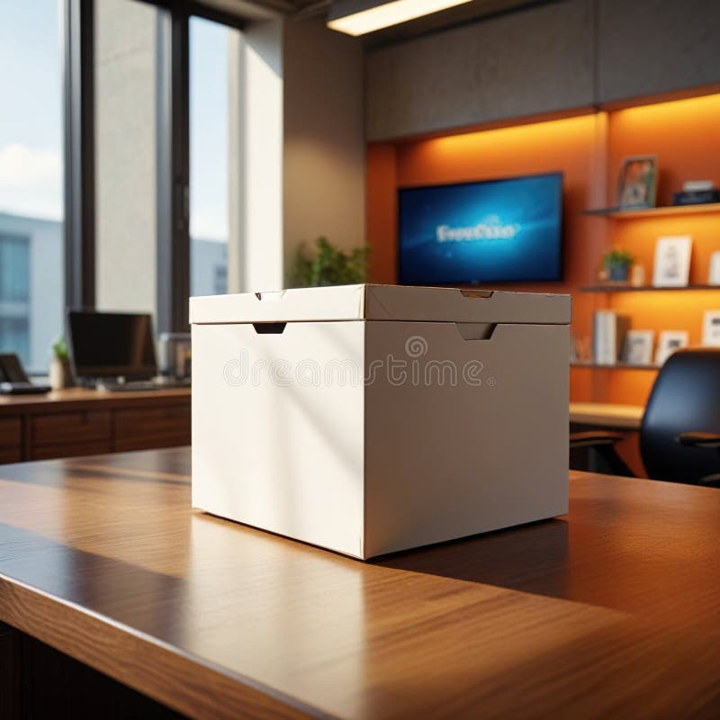 White Shipping Delivery Box on Reception Desk in Modern Office Stock ...