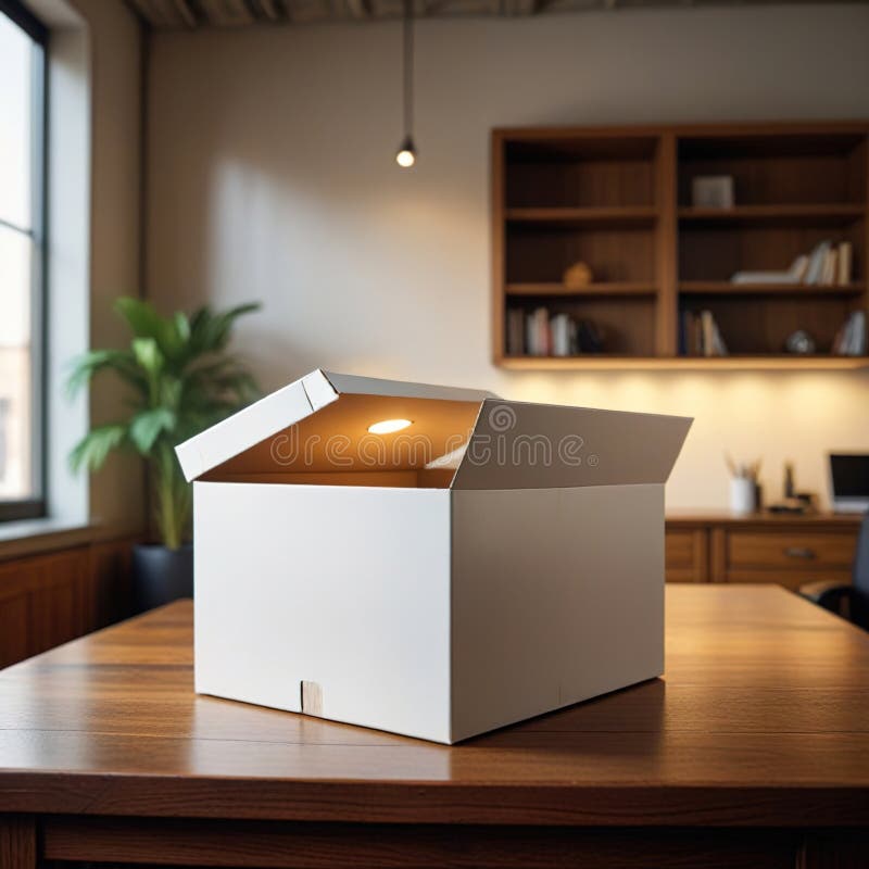 White Shipping Delivery Box on Reception Desk in Modern Office Stock ...