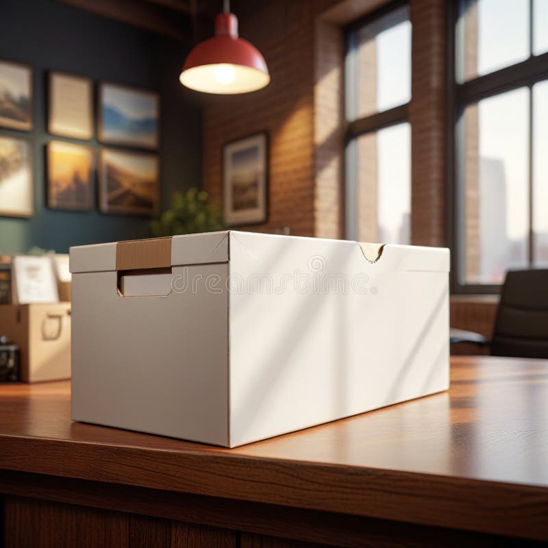 White Shipping Delivery Box on Reception Desk in Modern Office Stock ...