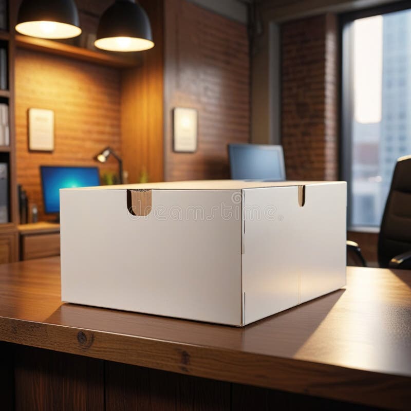 White Shipping Delivery Box on Reception Desk in Modern Office Stock ...