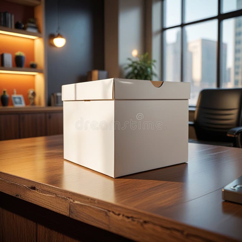 White Shipping Delivery Box on Reception Desk in Modern Office Stock ...