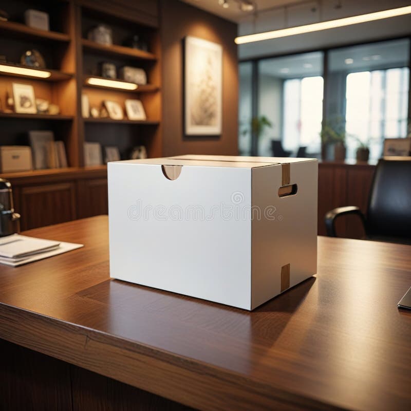 White Shipping Delivery Box on Reception Desk in Modern Office Stock ...