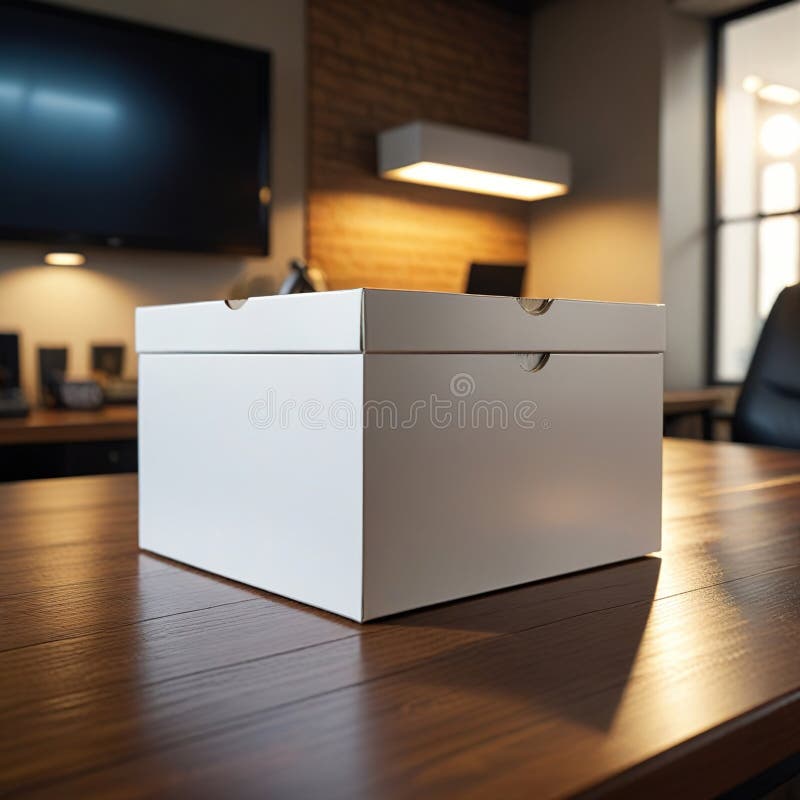 White Shipping Delivery Box on Reception Desk in Modern Office Stock ...