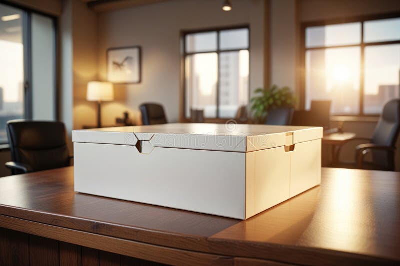 White Shipping Delivery Box on Reception Desk in Modern Office Stock ...