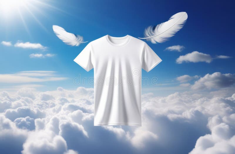 White Shirt Flying in Clouds with Feathers and Providing Whiteness and ...